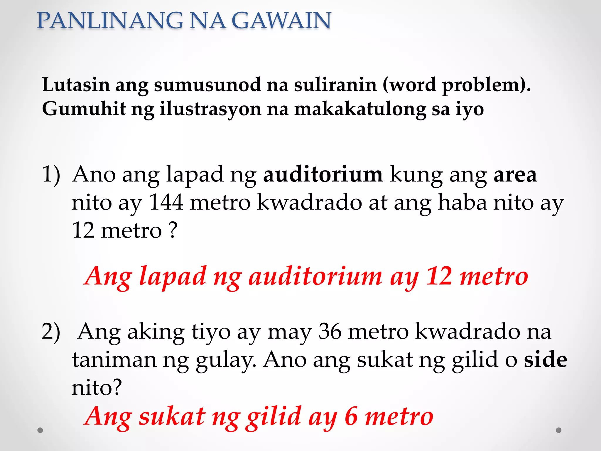 G3 q4 w6 solves routine and non routine problems involving areas of | PPTX