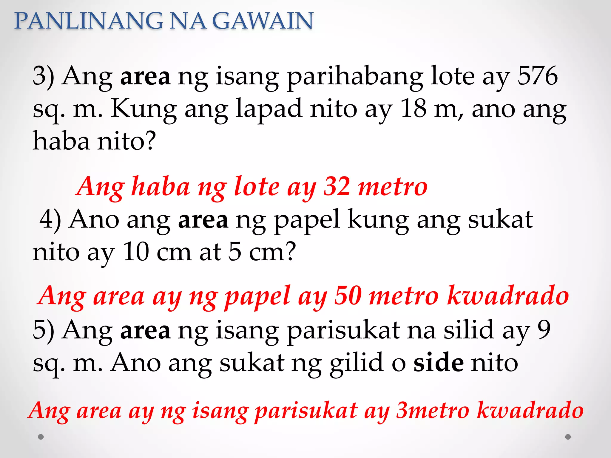 G3 q4 w6 solves routine and non routine problems involving areas of | PPTX