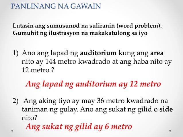 G3 q4 w6 solves routine and non routine problems involving areas of | PPTX