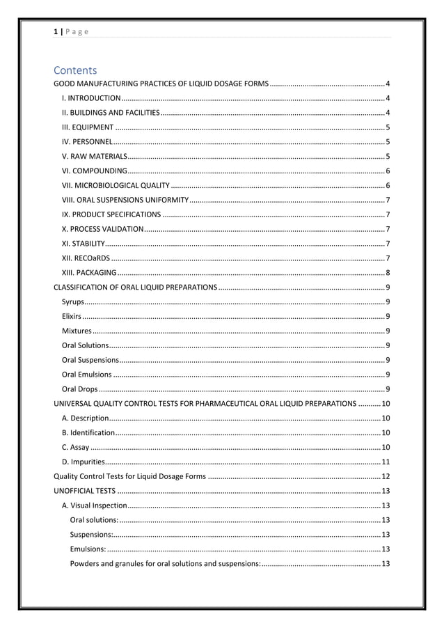 GMPs and quality control tests of liquid dosage forms | PDF | Chemistry ...