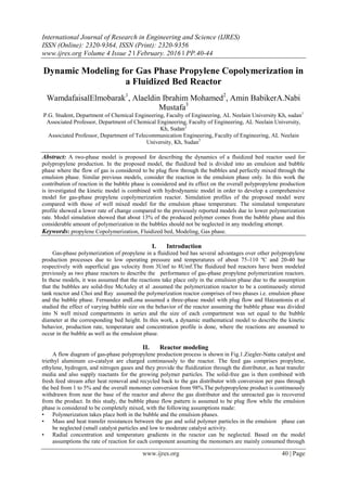 Dynamic Modeling for Gas Phase Propylene Copolymerization in a ...