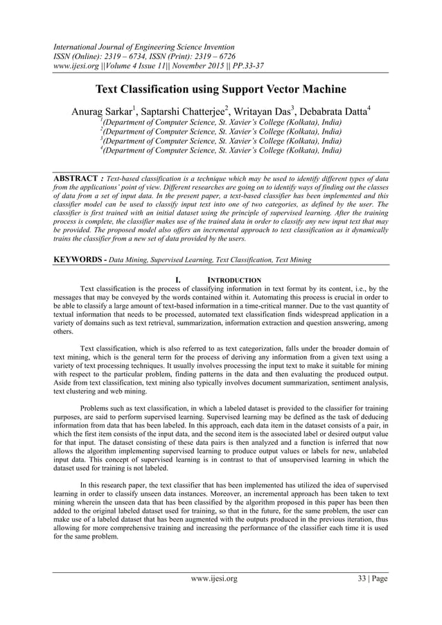 Text Classification using Support Vector Machine | PDF