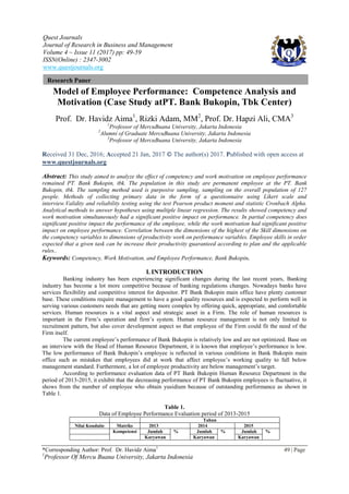 Model of Employee Performance: Competence Analysis and Motivation (Case ...
