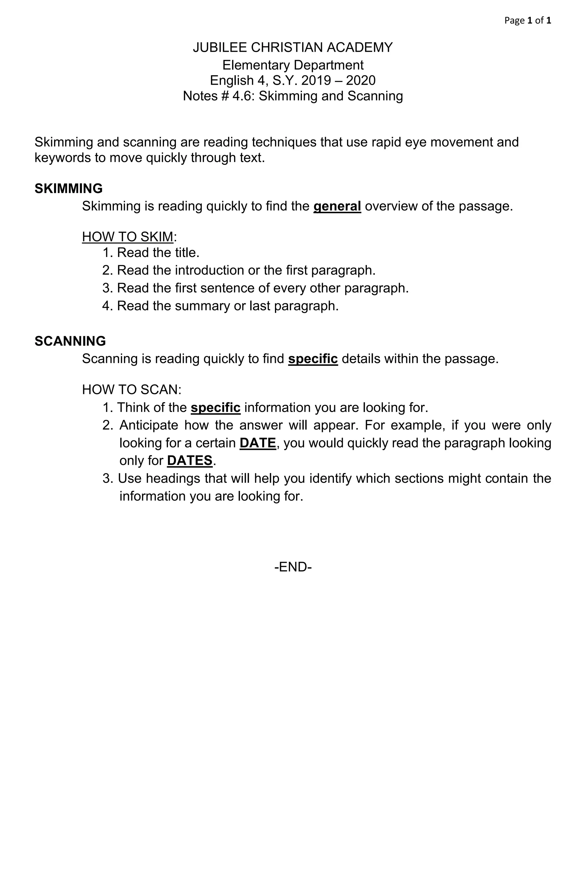 G4 ENGLISH Notes # 6 Skimming and Scanning.pdf