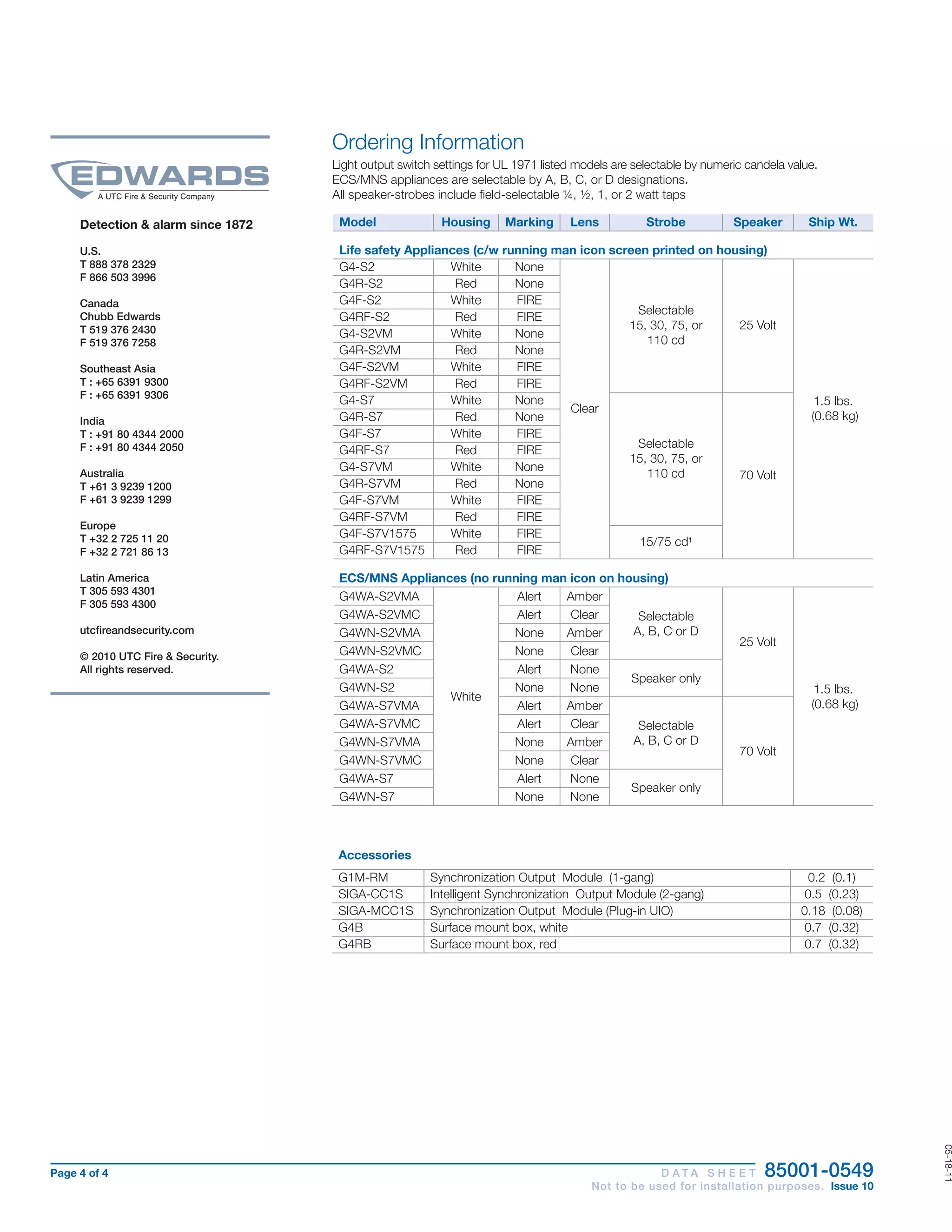 Edwards Signaling G4WA-S7VMC Data Sheet | PDF