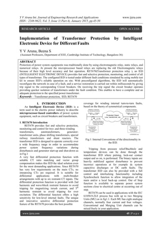 Implementation of Transformer Protection by Intelligent Electronic Device for Different Faults | PDF