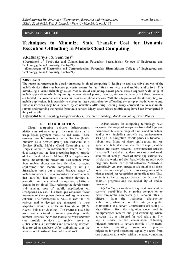 Techniques to Minimize State Transfer Cost for Dynamic Execution Offloading In Mobile Cloud ...