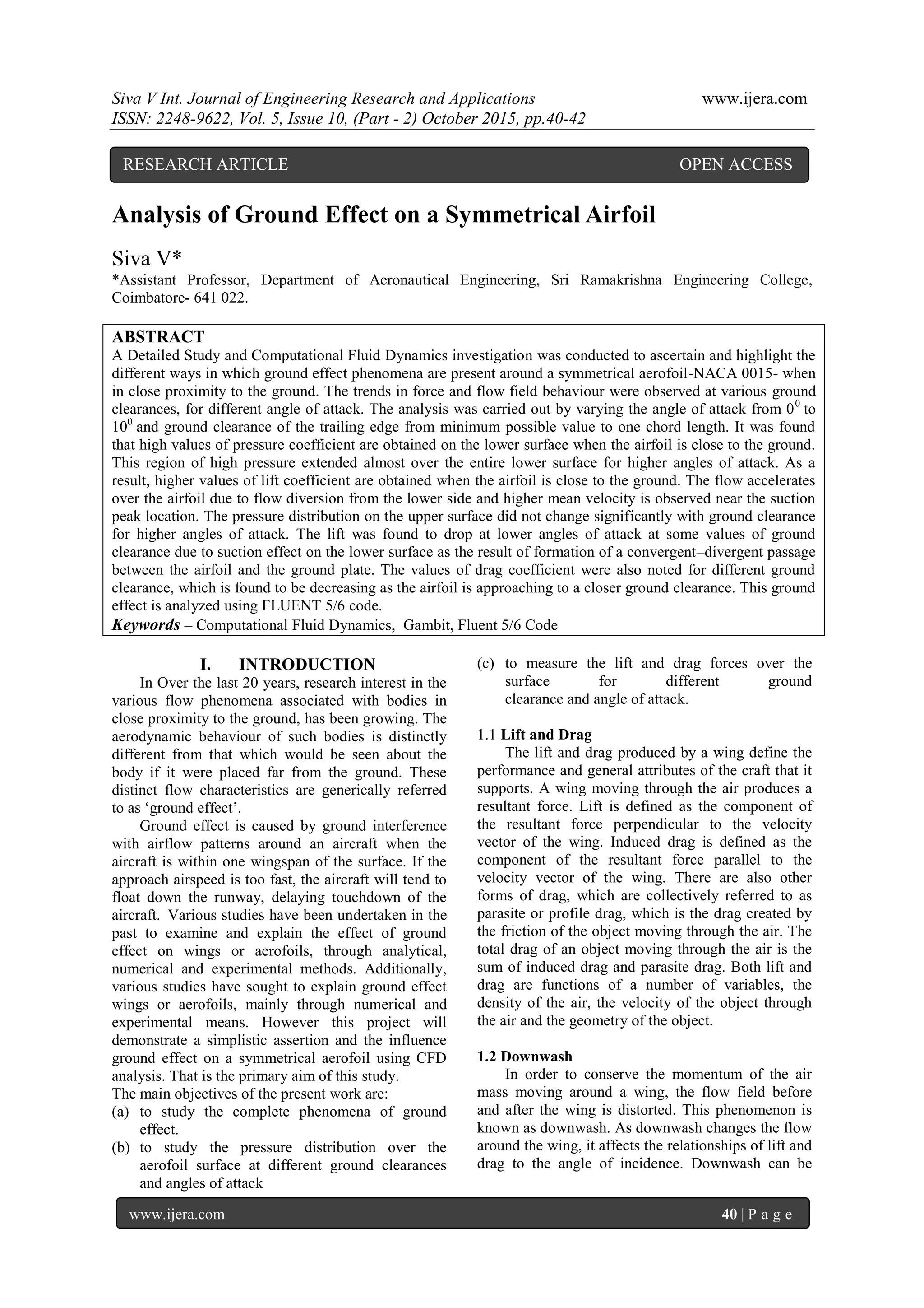 Analysis of Ground Effect on a Symmetrical Airfoil | PDF
