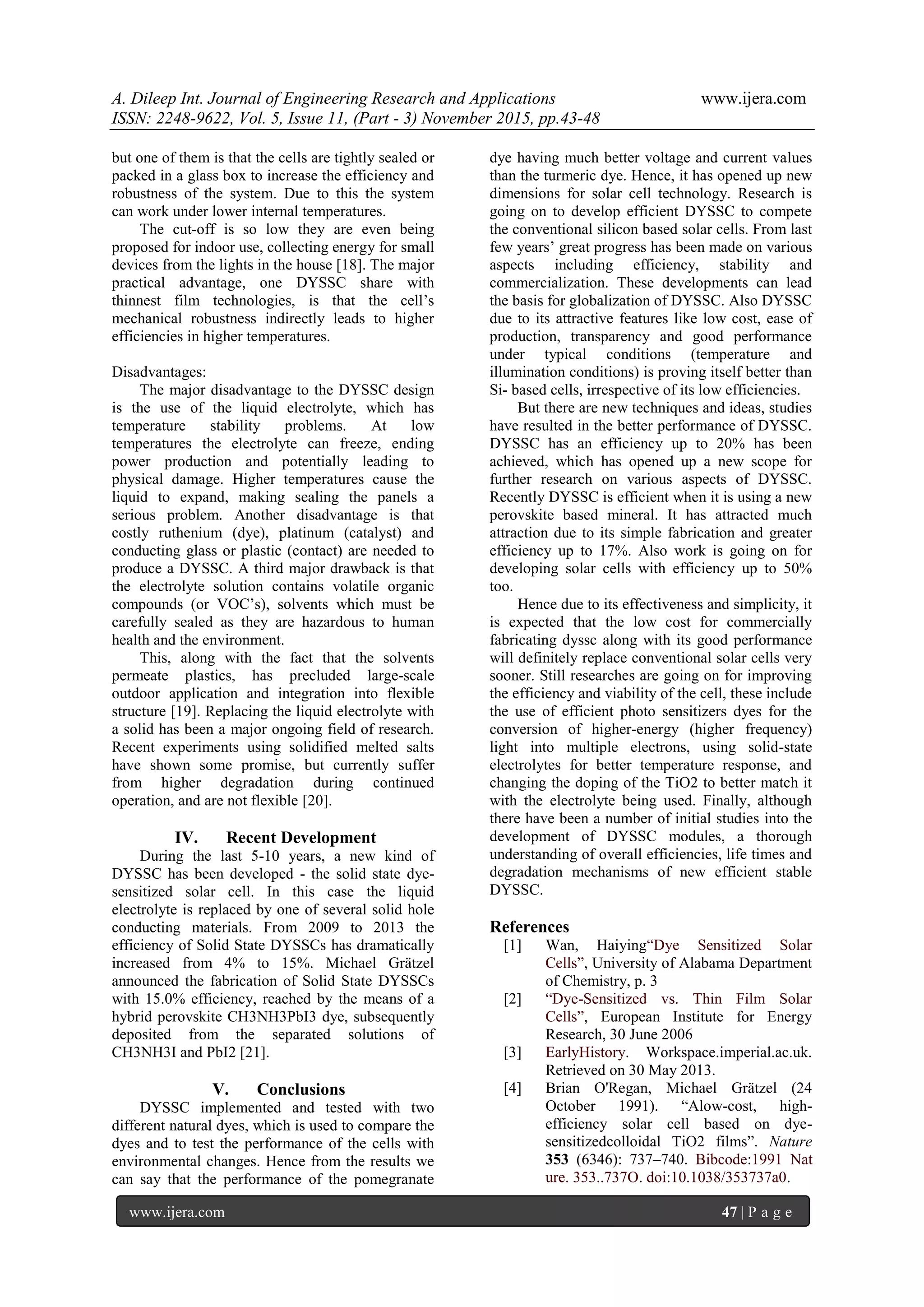 Dye Sysentized Solar Cell (Dyssc) | PDF