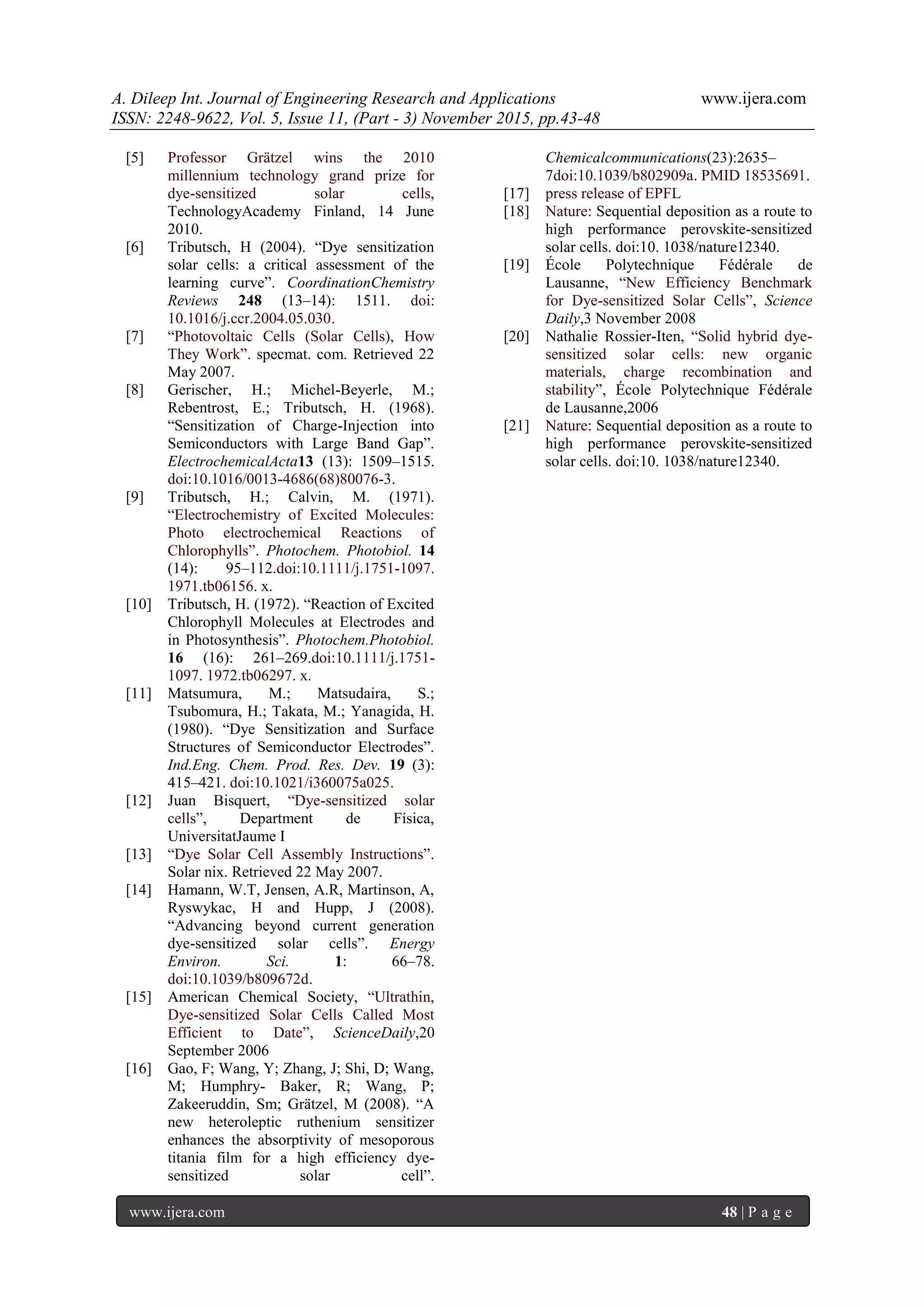 Dye Sysentized Solar Cell (Dyssc) | PDF