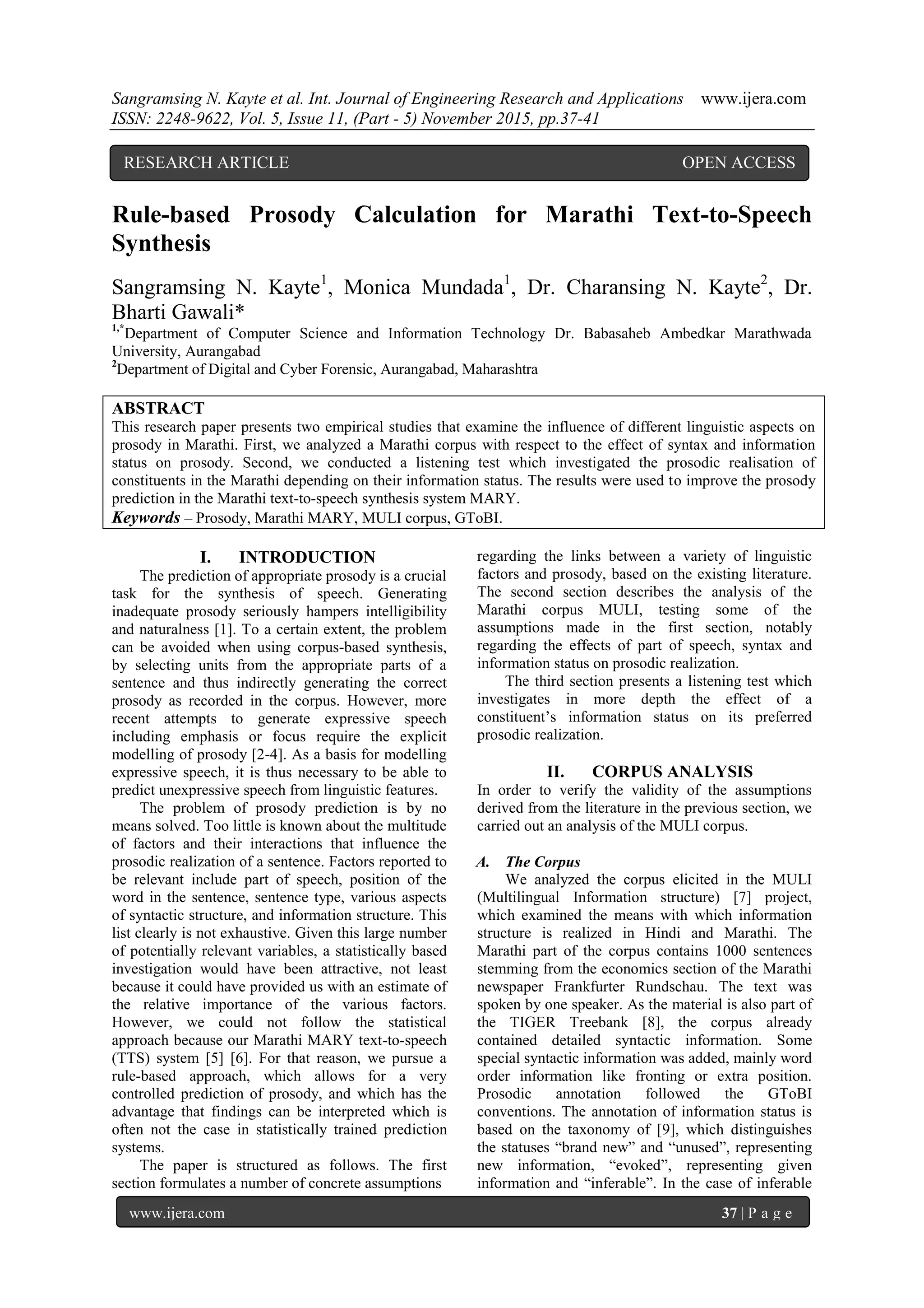 Rule-based Prosody Calculation for Marathi Text-to-Speech Synthesis | PDF | Musicals | Genres