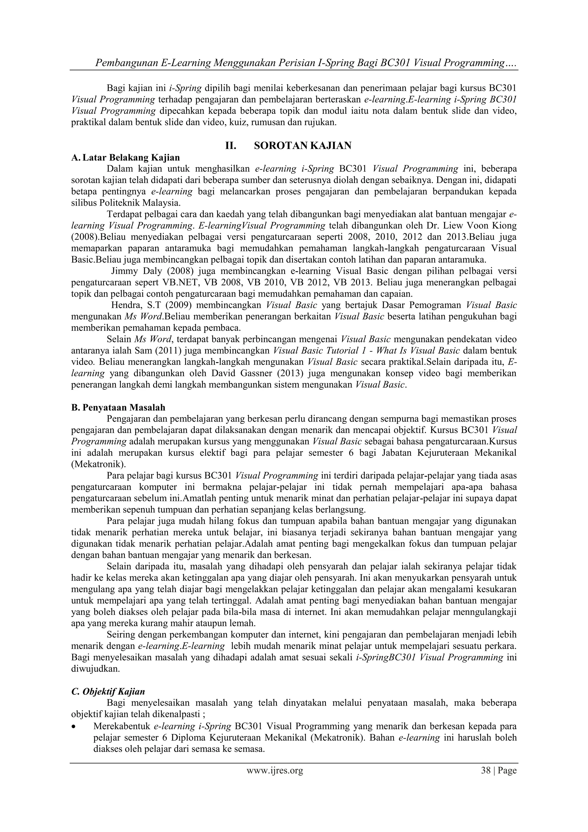 Pembangunan E-Learning Mengunakan Perisian I-Spring Bagi BC301 Visual Programming Di Politeknik ...