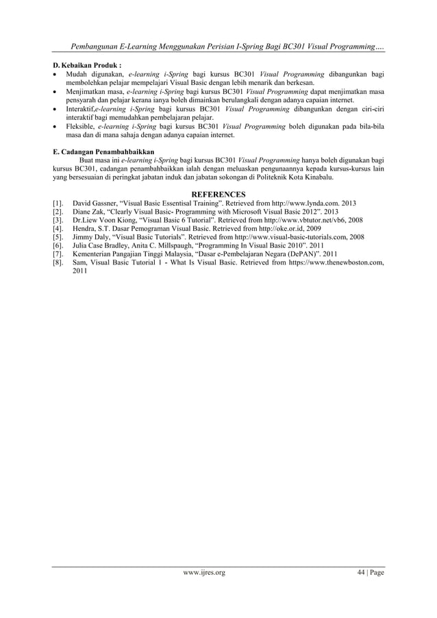 Pembangunan E-Learning Mengunakan Perisian I-Spring Bagi BC301 Visual Programming Di Politeknik ...