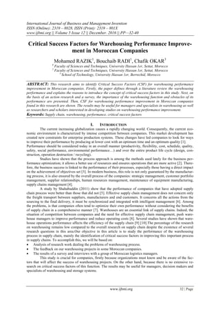 Critical Success Factors for Warehousing Performance Improvement in Moroccan Companies | PDF