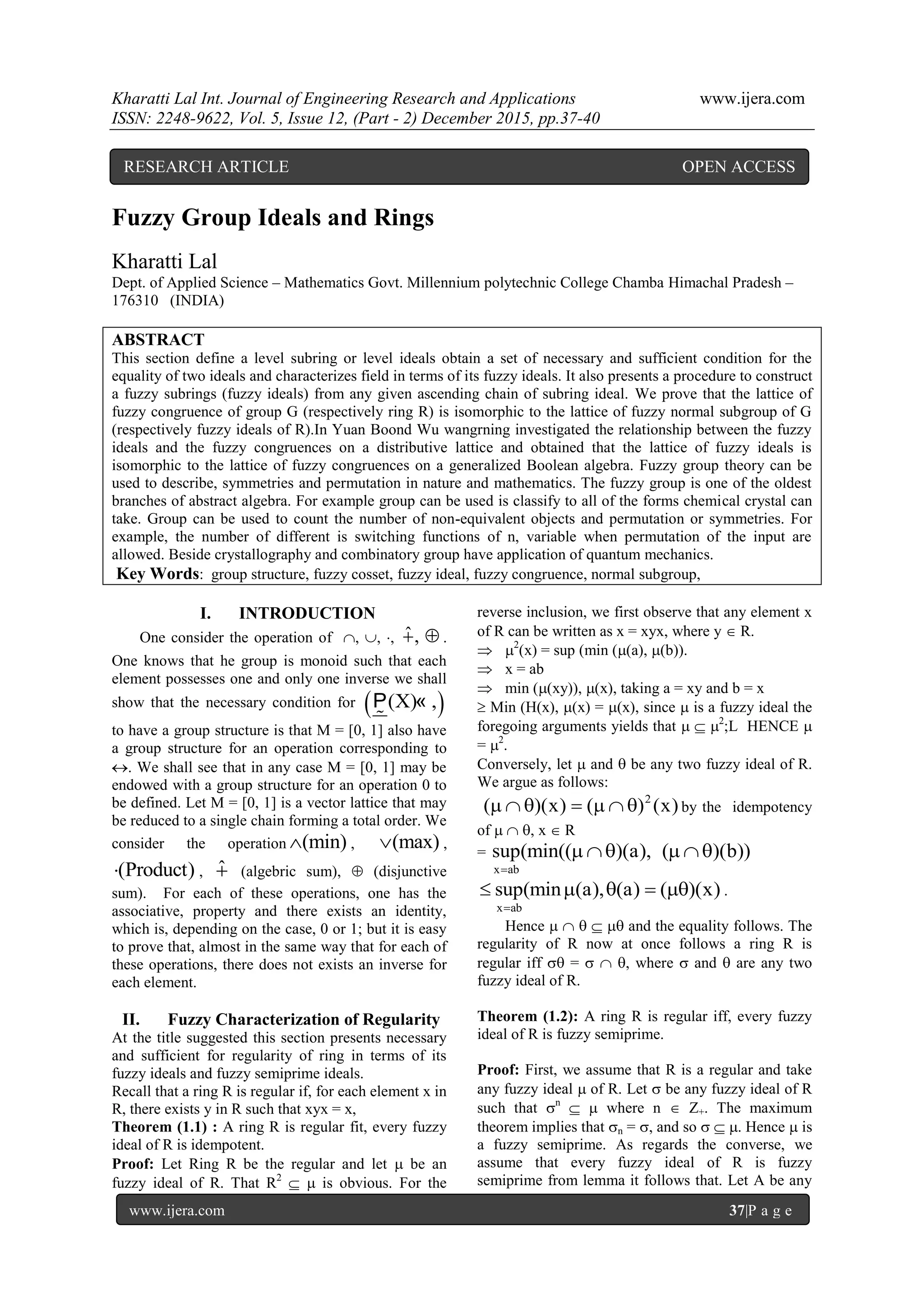 Fuzzy Group Ideals and Rings | PDF