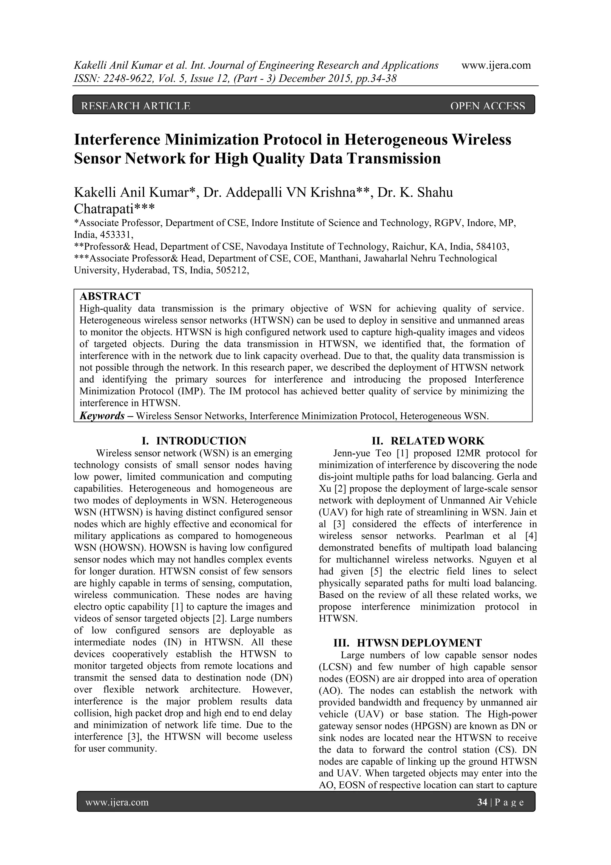 Interference Minimization Protocol In Heterogeneous Wireless Sensor Network For High Quality