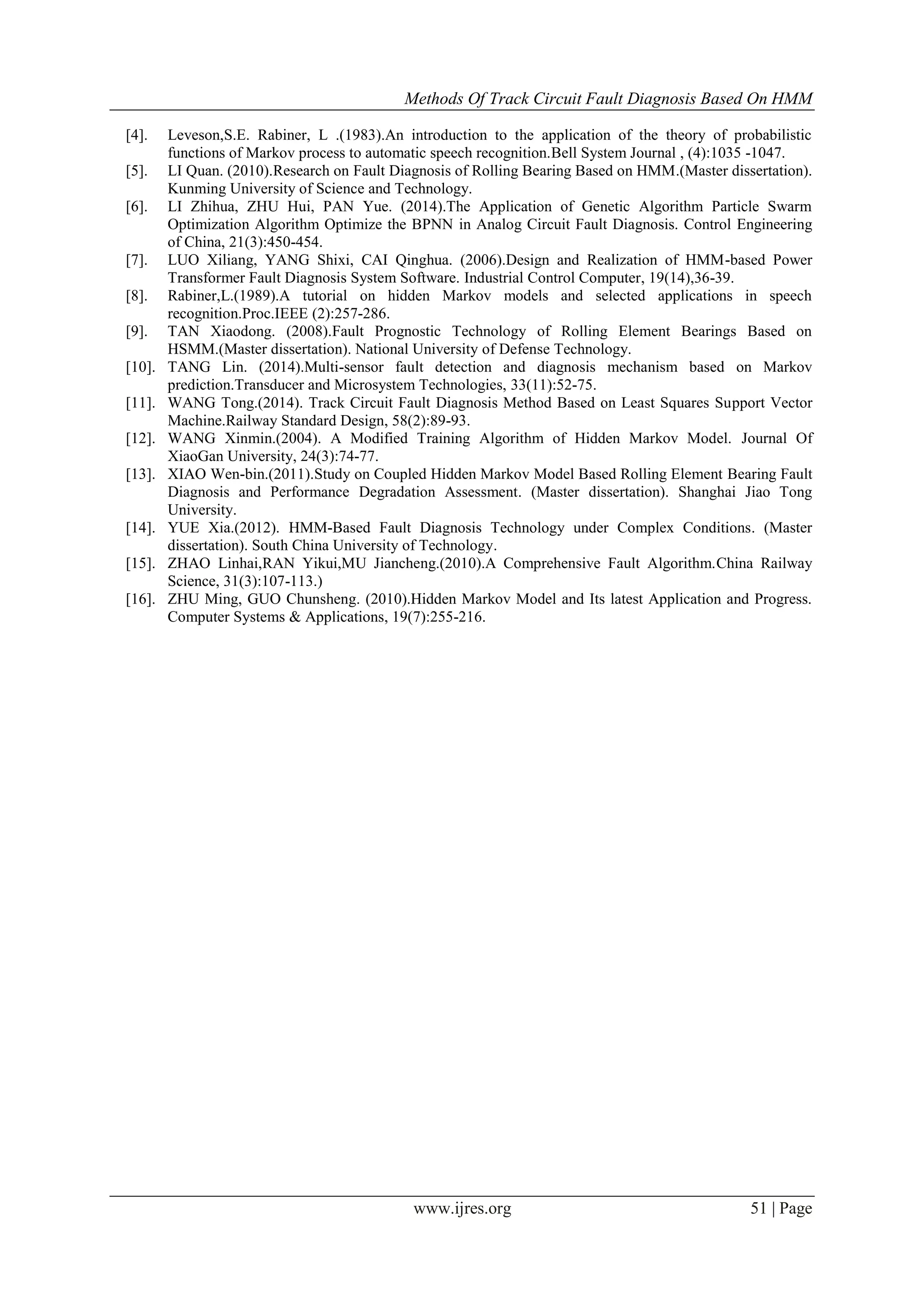 Methods of Track Circuit Fault Diagnosis Based on Hmm | PDF