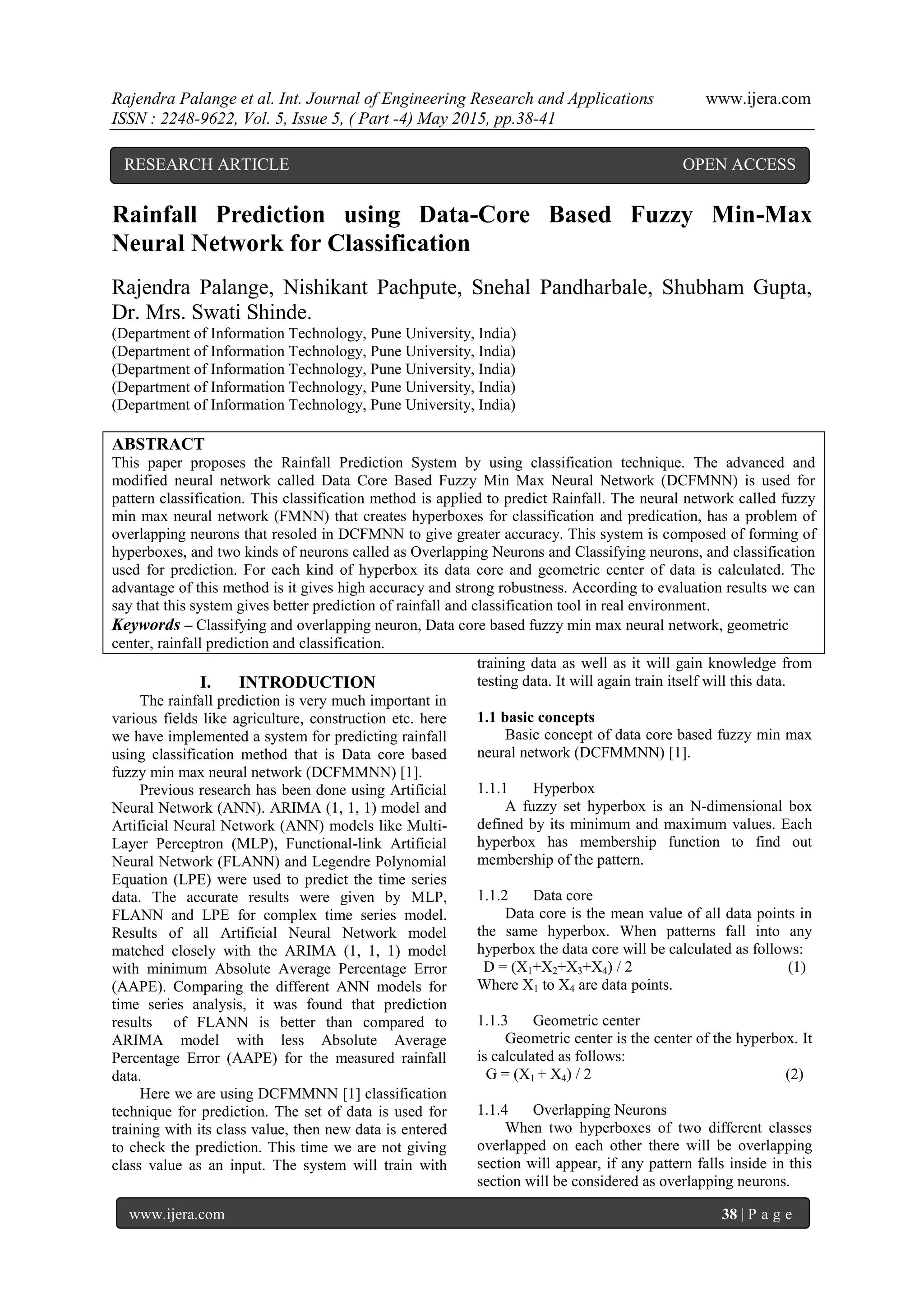 Rainfall Prediction using Data-Core Based Fuzzy Min-Max Neural Network for Classification | PDF ...