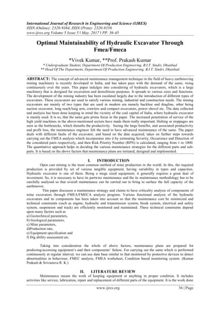 Optimal Maintainability of Hydraulic Excavator Through Fmea/Fmeca | PDF