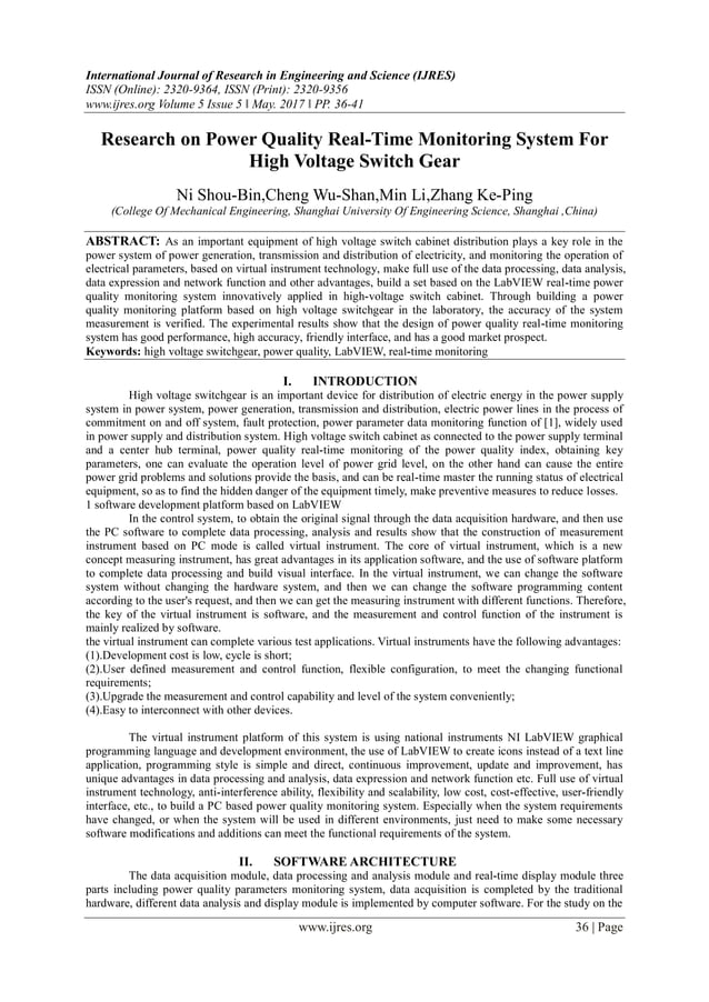 Research on Power Quality Real-Time Monitoring System For High Voltage Switch Gear | PDF