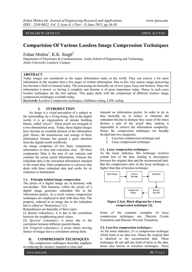 Comparision Of Various Lossless Image Compression Techniques | PDF ...