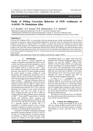 Study of Pitting Corrosion Behavior of FSW weldments of AA6101- T6 Aluminium Alloy | PDF