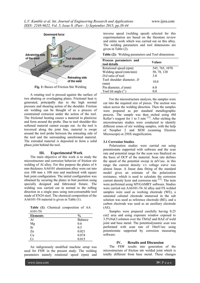 Study of Pitting Corrosion Behavior of FSW weldments of AA6101- T6 Aluminium Alloy | PDF