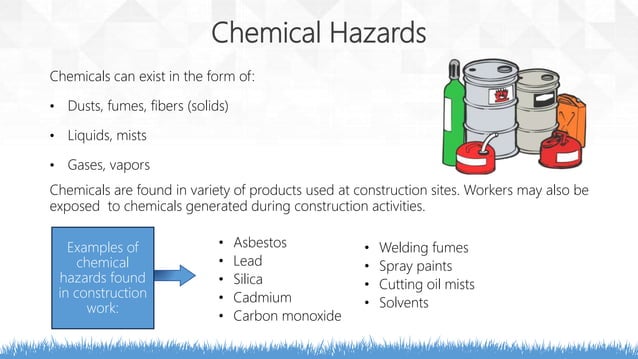 CHEMICAL & BIOLOGICAL HAZARDS IN CONSTRUCTION | PPTX | First Aid | Injuries