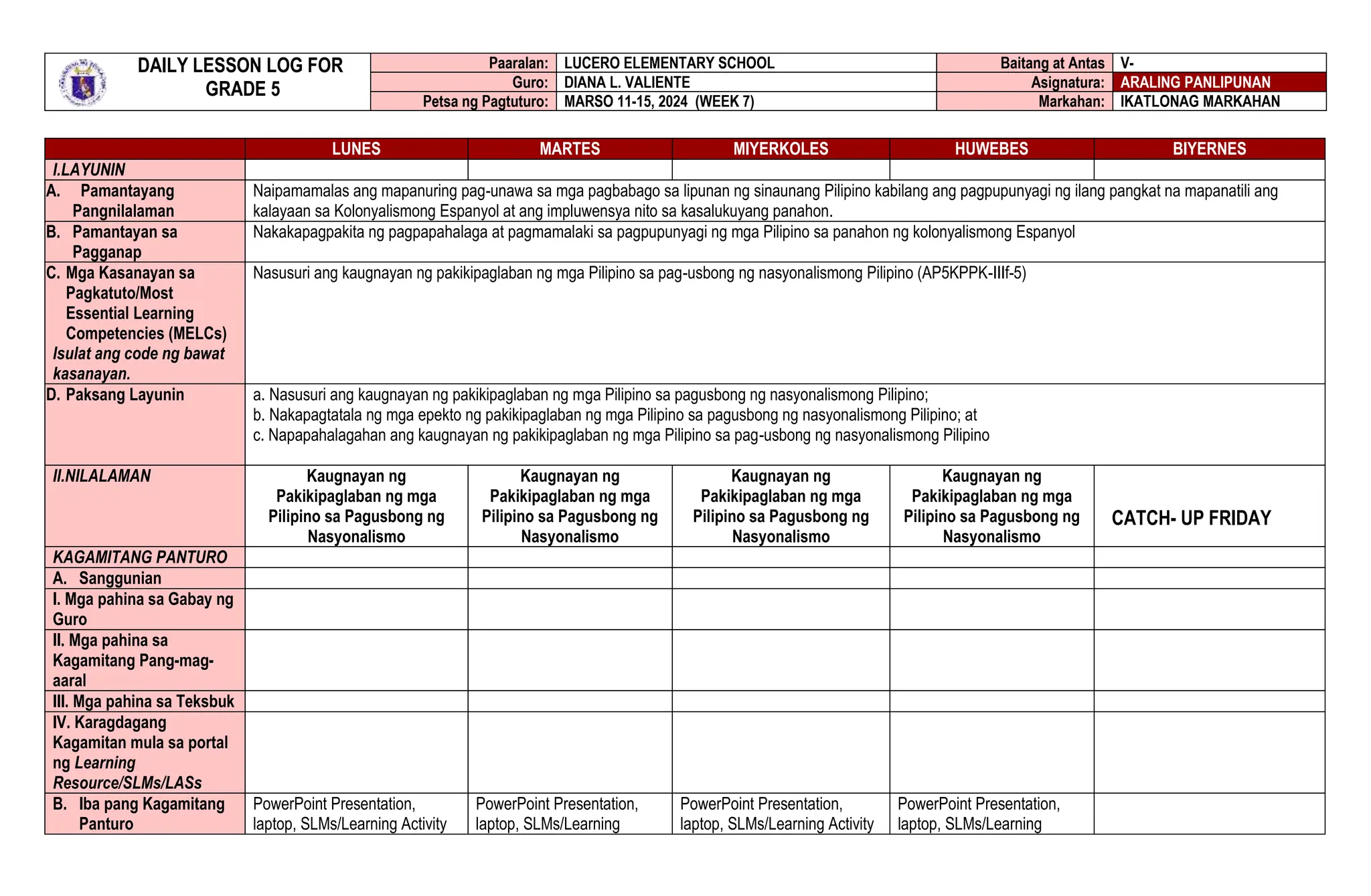 daily lesson log in araling panlipunan third quarter period | DOCX