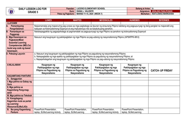 daily lesson log in araling panlipunan third quarter period | DOCX