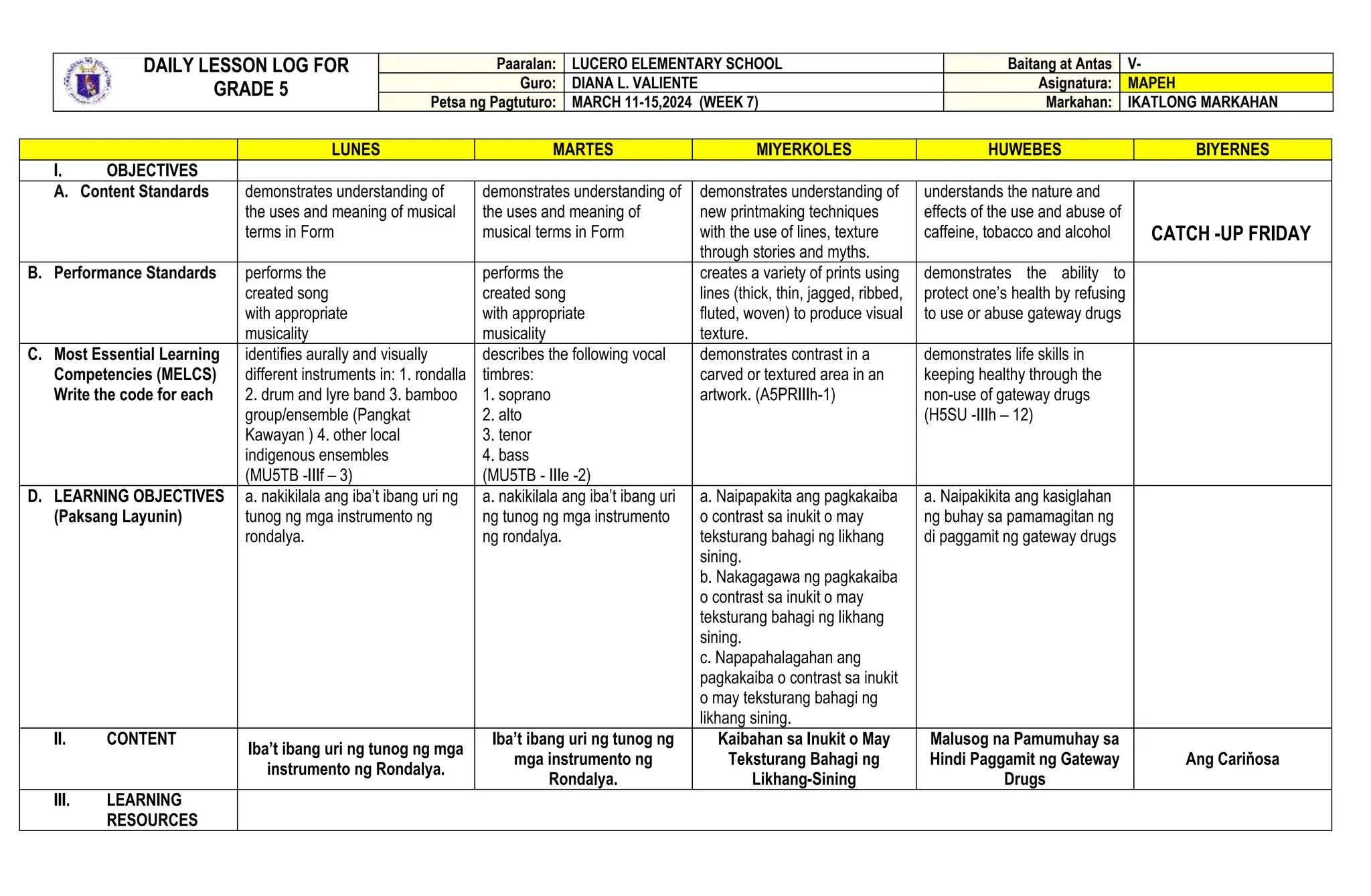 daily lesson log in mapeh third quarter perio | PPT