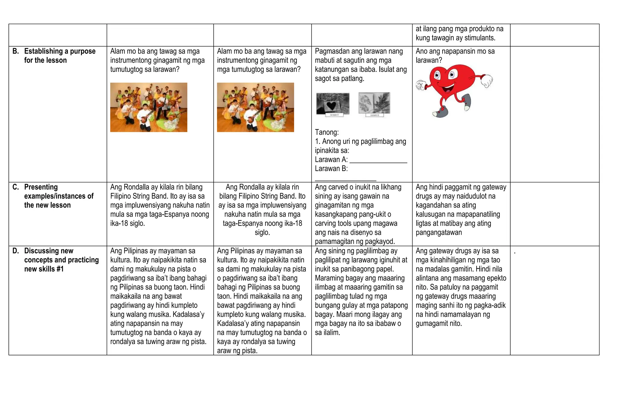 daily lesson log in mapeh third quarter perio | DOCX