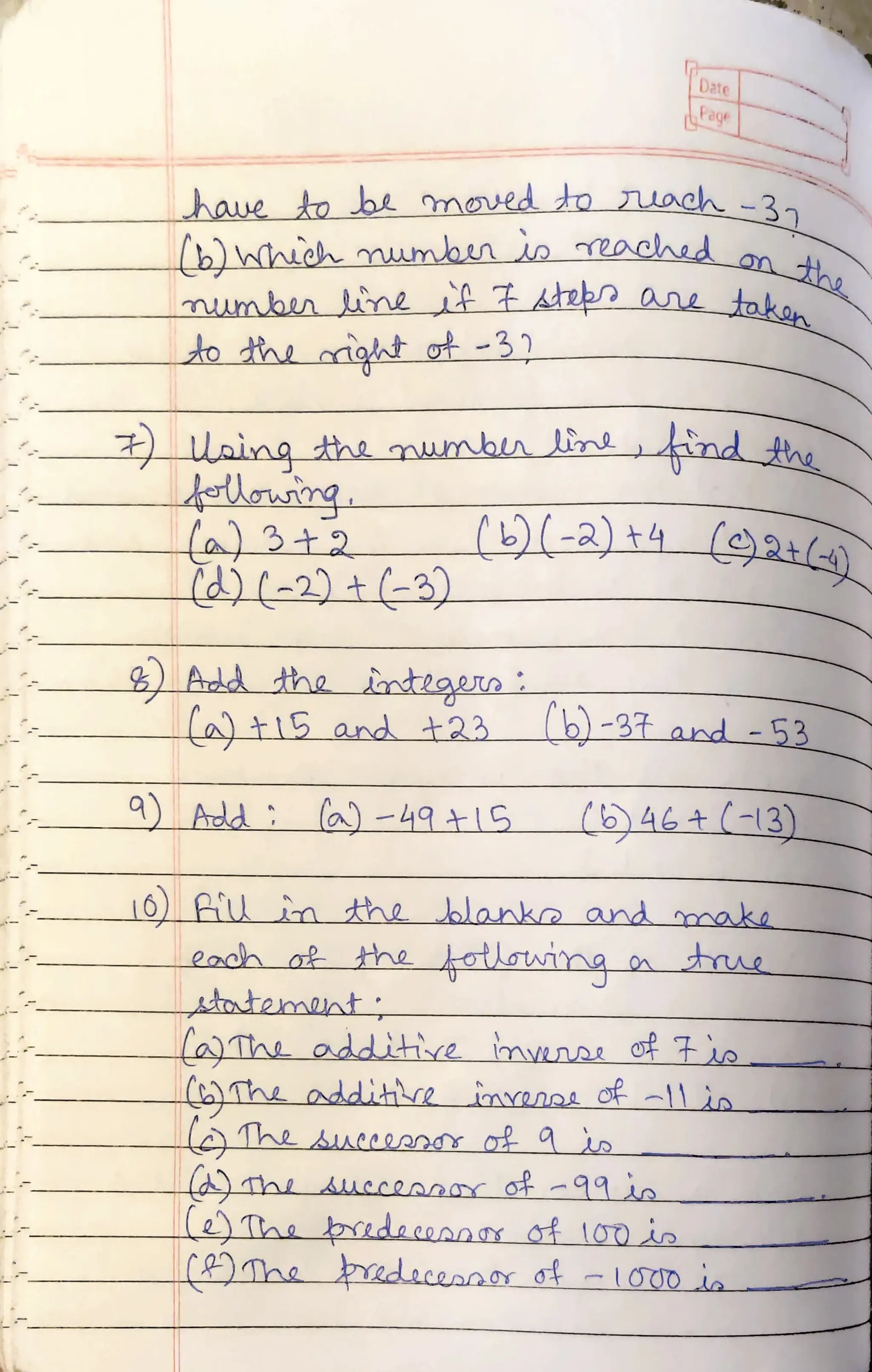 CBSE Grade 6 Mathematics Integers Worksheet (MK) | PDF