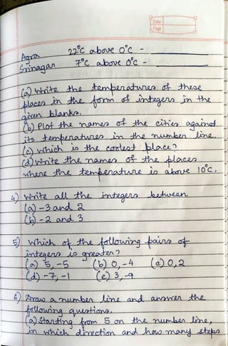 CBSE Grade 6 Mathematics Integers Worksheet (MK) | PDF