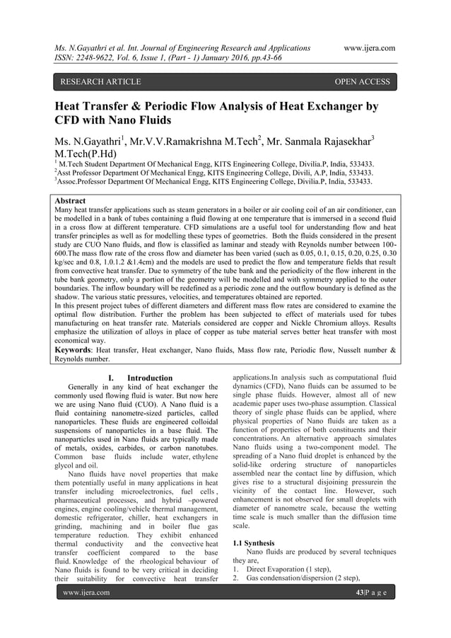 Heat Transfer & Periodic Flow Analysis of Heat Exchanger by CFD with Nano Fluids | PDF