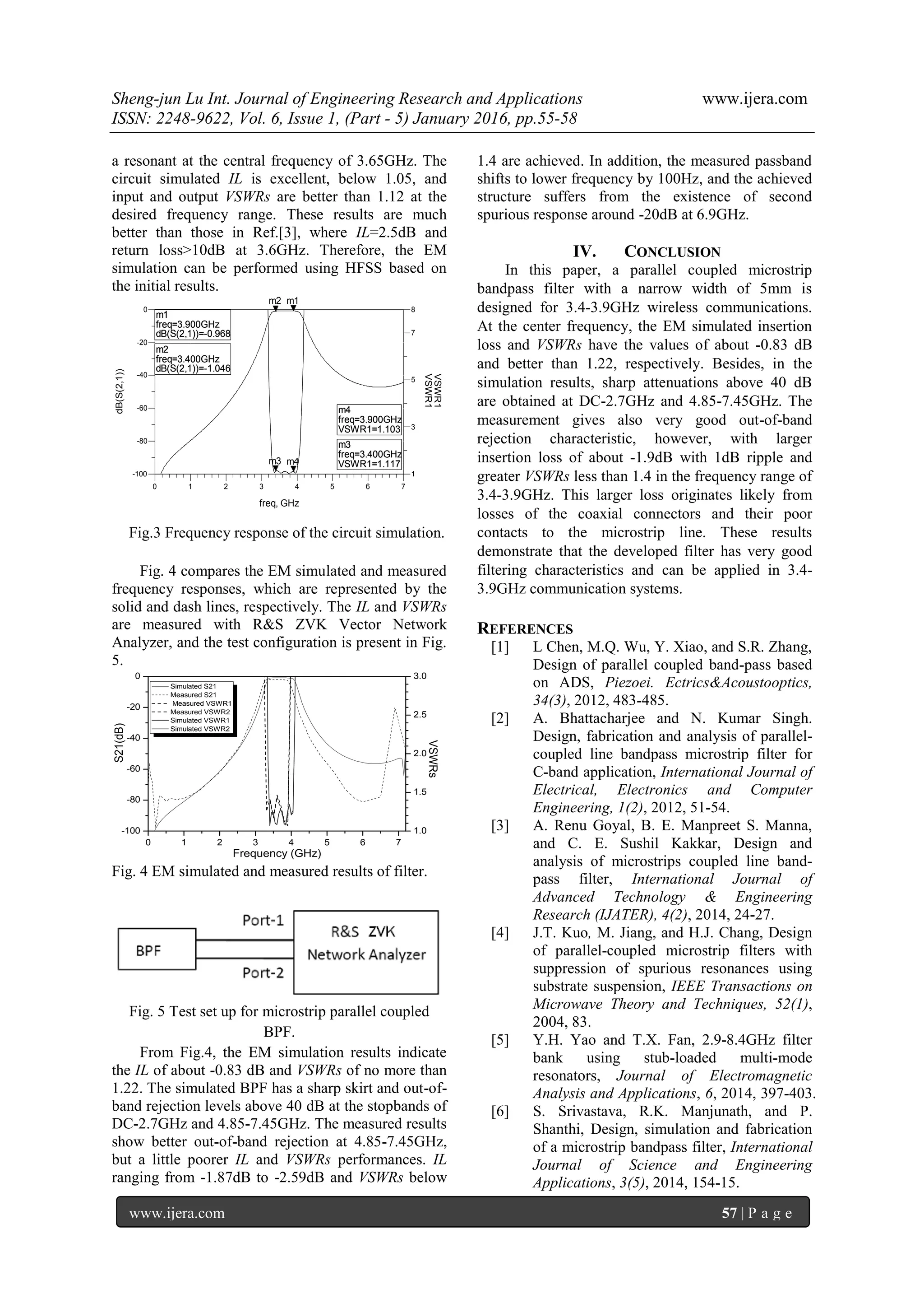 3.4-3.9GHz Parallel Coupled Bandpass Filter with High Stopband Rejection and High Return Loss ...