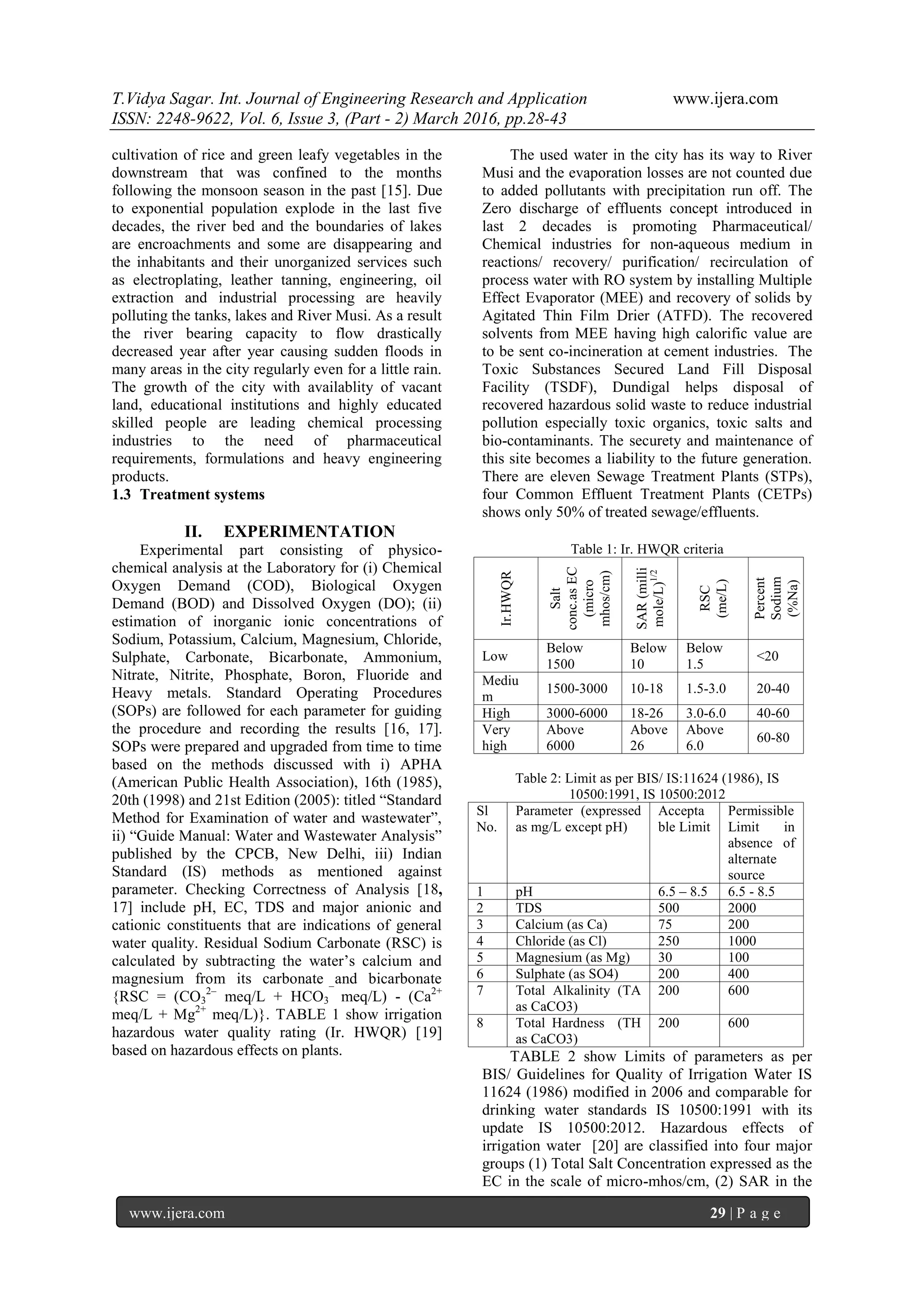 Water Quality of River Musi during 2012-2013, Telangana, India | PDF