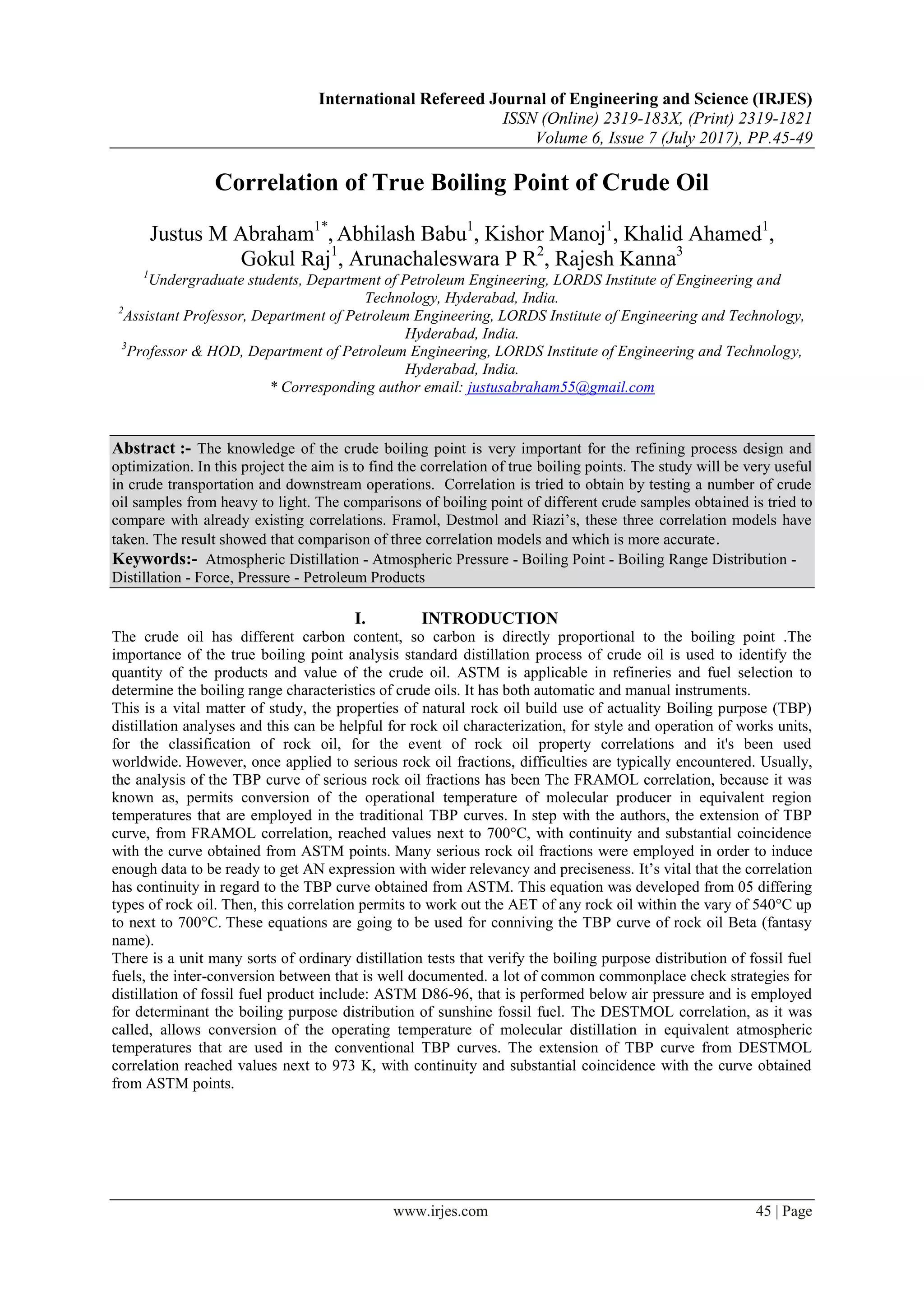 Correlation of True Boiling Point of Crude Oil | PDF