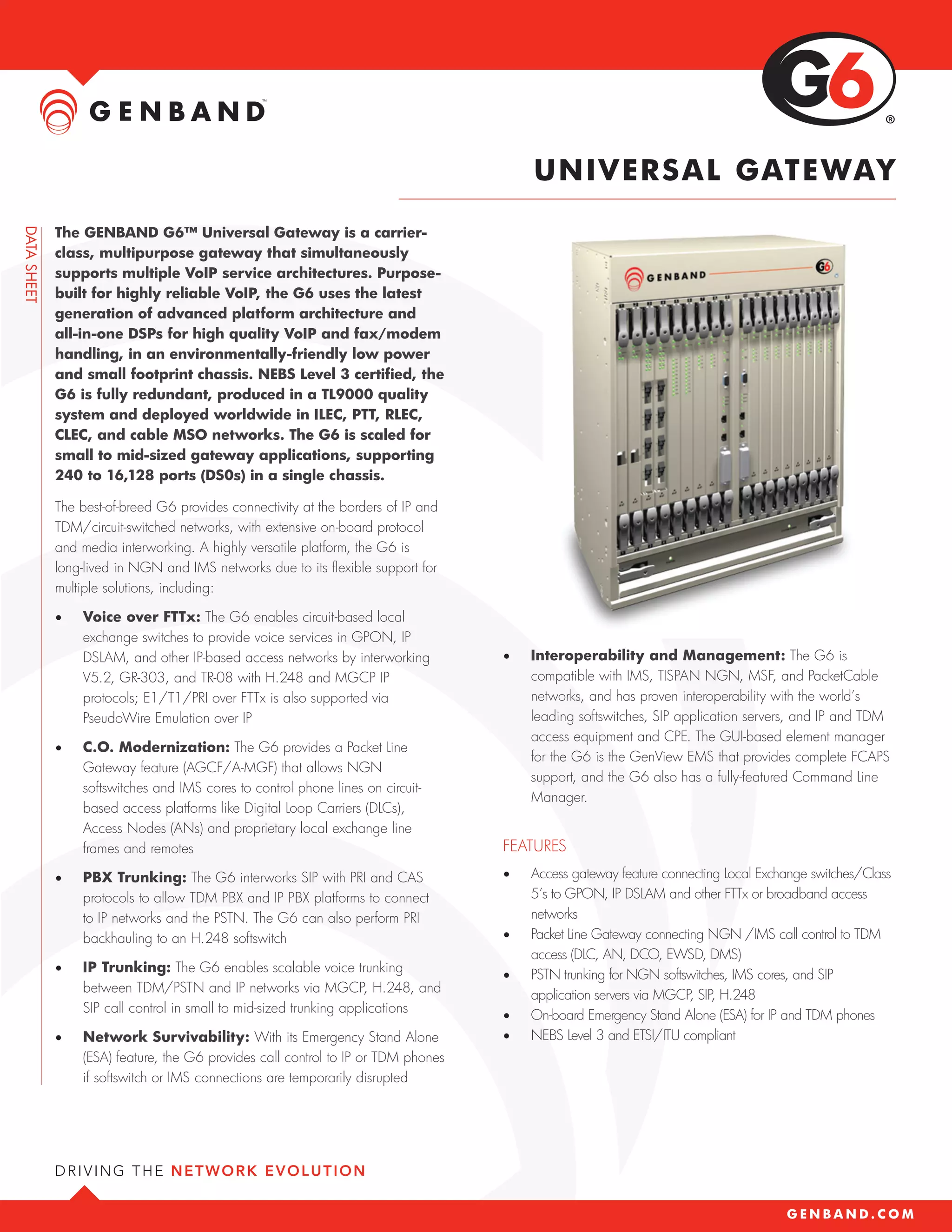 GENBAND G6 datasheet | PDF