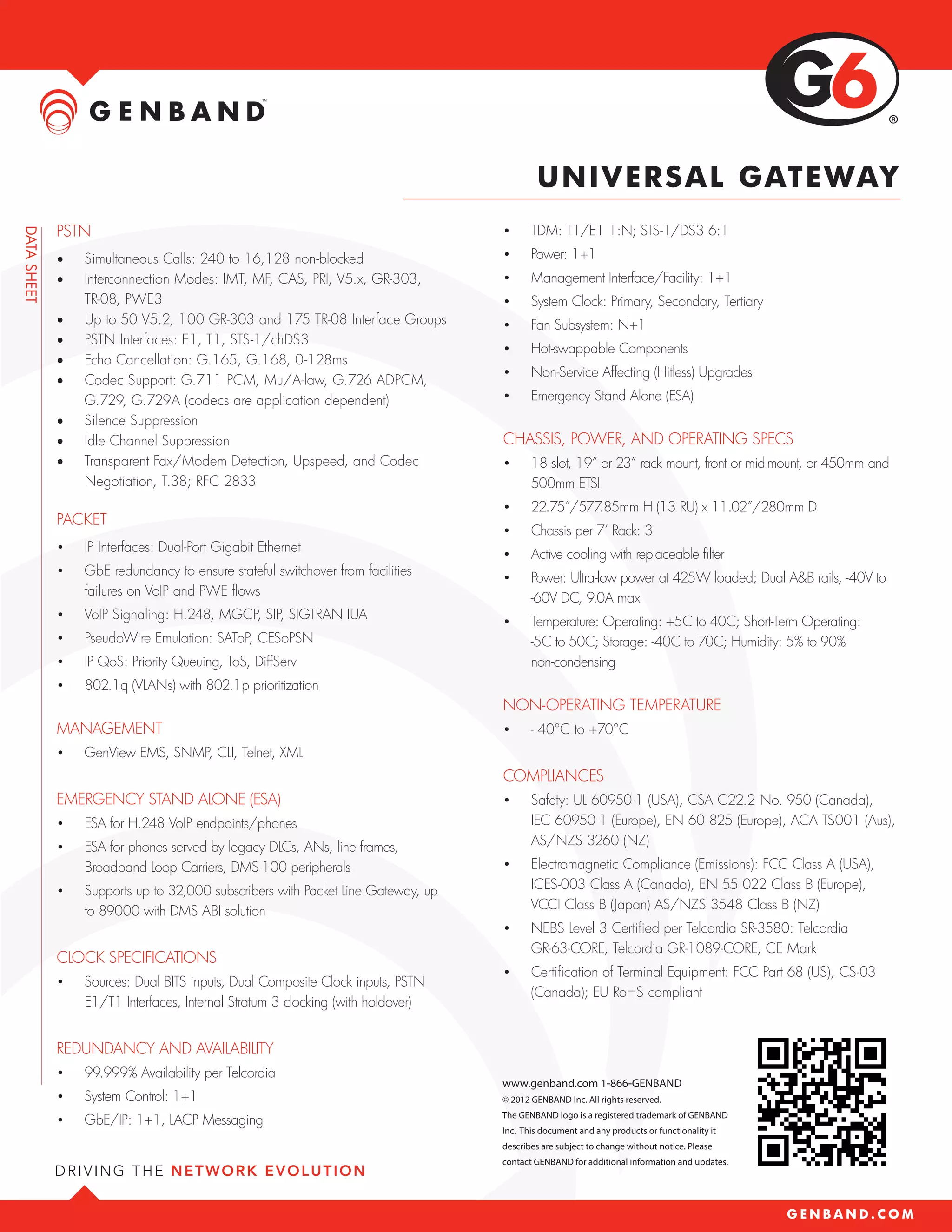 GENBAND G6 datasheet | PDF