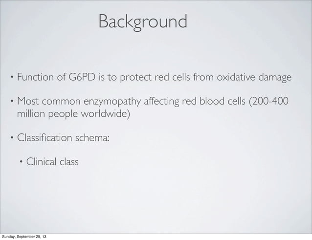 Glucose 6 Phosphate Dehydrogenase Deficiency G6PD | PDF