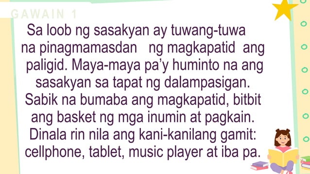 Filipino Subject Topic: Panglarawan (Gawain) | PPT