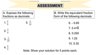 G7 - Expressing Rational Numbers from Fraction to Decimal Form and vice ...