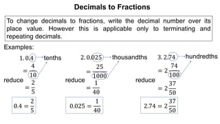 G7 - Expressing Rational Numbers from Fraction to Decimal Form and vice ...