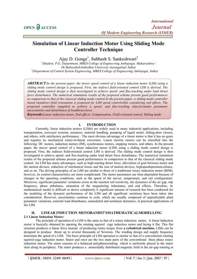 Simulation of Linear Induction Motor Using Sliding Mode Controller Technique | PDF