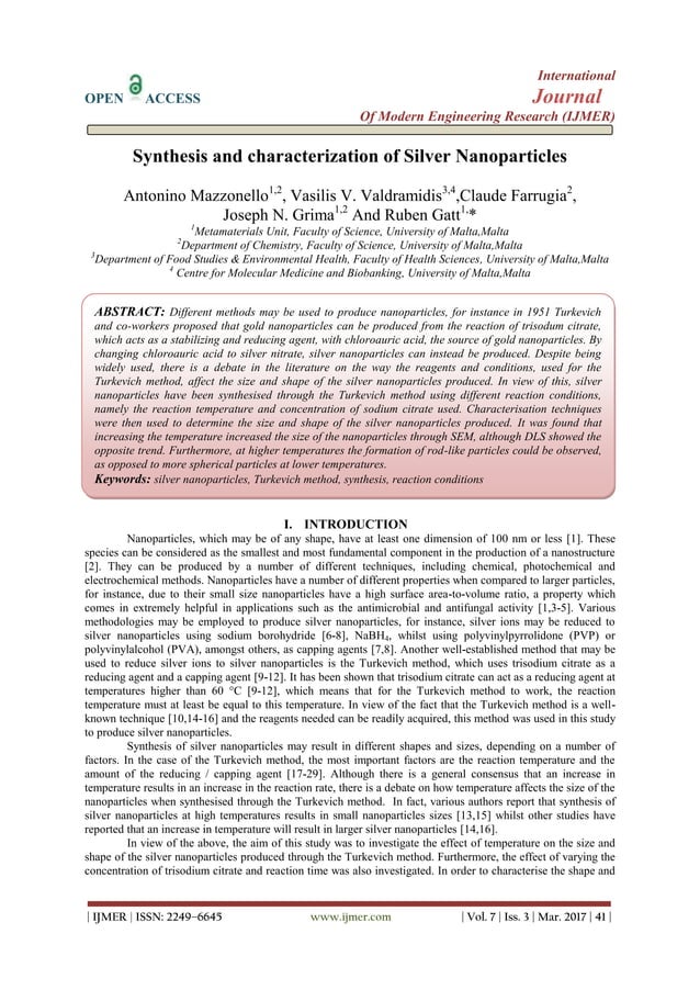 Synthesis and characterization of Silver Nanoparticles | PDF ...