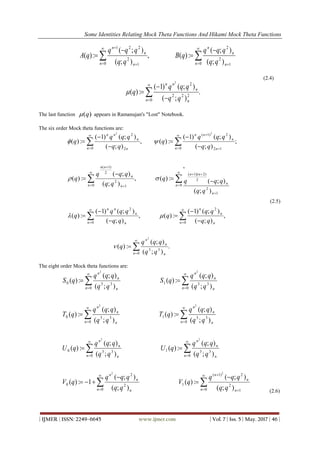 Some Identities Relating Mock Theta Functions And Hikami Mock Theta Functions | PDF | Science