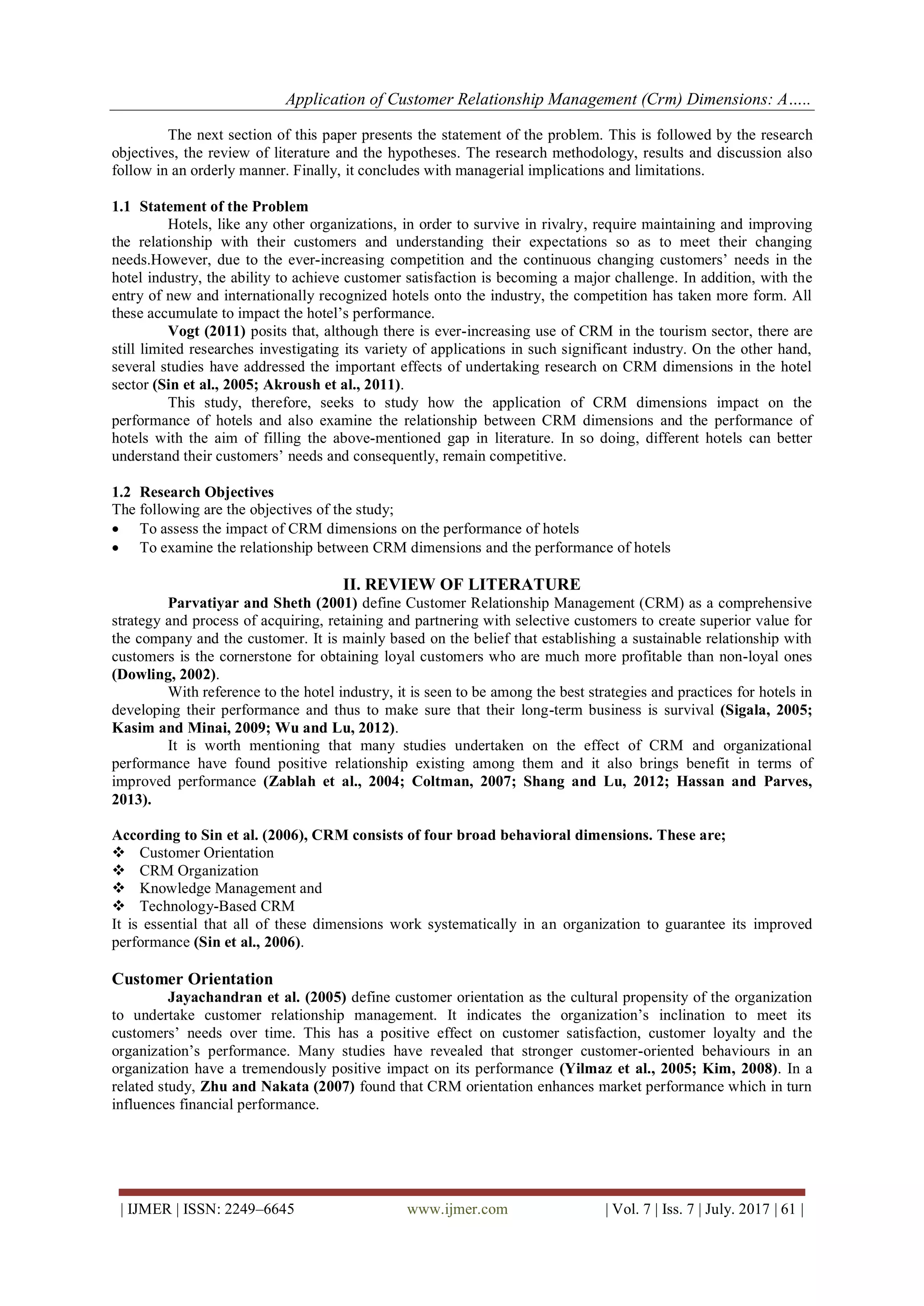 Application of Customer Relationship Management (Crm) Dimensions: A Critical Assessment of Their ...