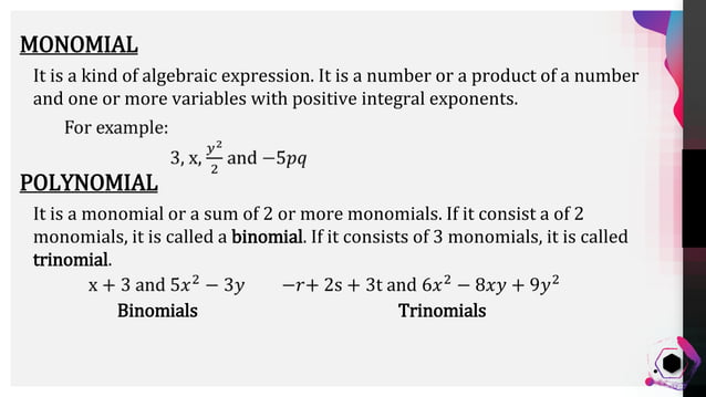 G7 MATH TOPIC ALGEBRA INTRODUCTION- POLYNOMIAL | PPTX | Physics | Science