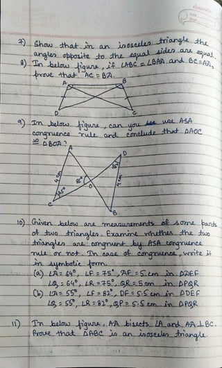 CBSE Grade 7 Mathematics Congruence of Triangles Worksheet (MK) | PDF
